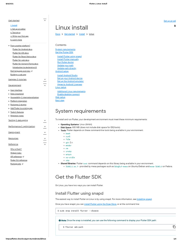 Flutter - Linux Install | PDF | Android (Operating System) | Xamarin