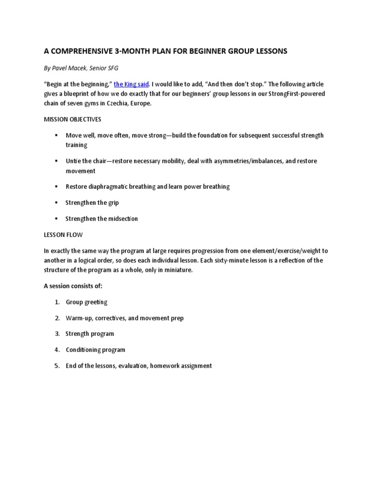 A Comprehensive 3-Month Plan For Beginner Group Lessons | PDF ...