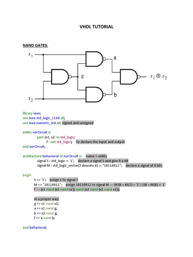 Vhdl Tutorial Nand Gates And Xor Circuit Simulation Pdf Vhdl Computer Science