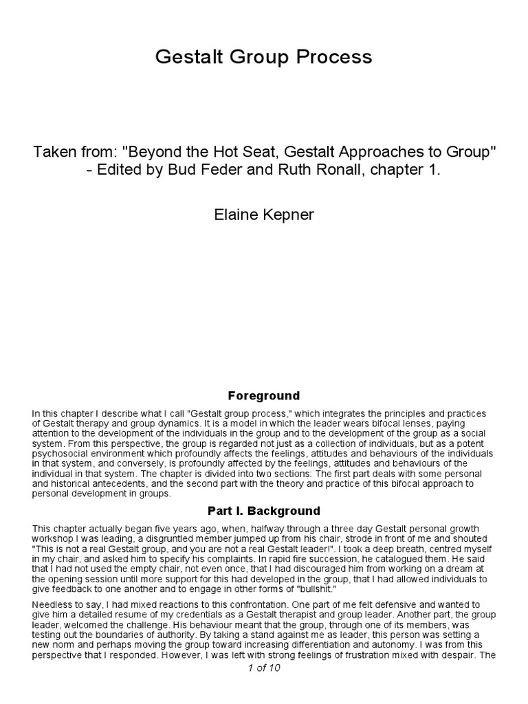 Gestalt Group Process | Download Free PDF | Gestalt Therapy | Psychotherapy