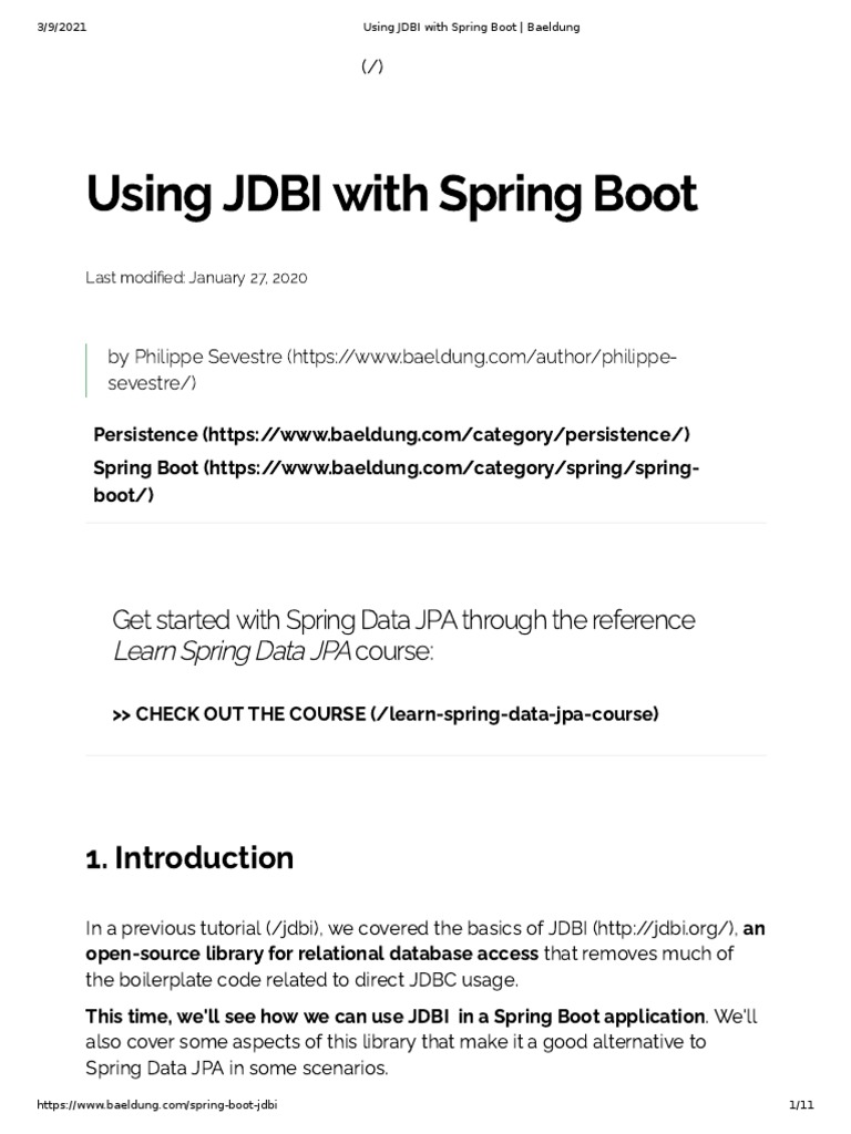 Using JDBI With Spring Boot - Baeldung | PDF | Method (Computer Programming) | Parameter ...