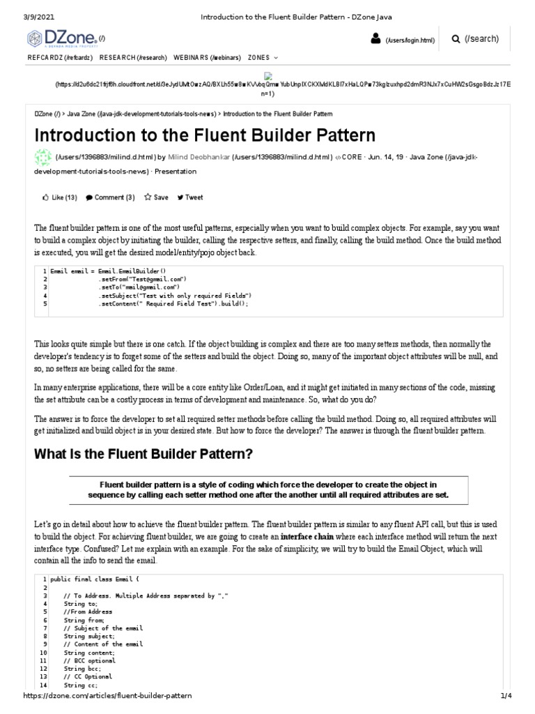 Introduction To The Fluent Builder Pattern - DZone Java | PDF | Method (Computer Programming ...