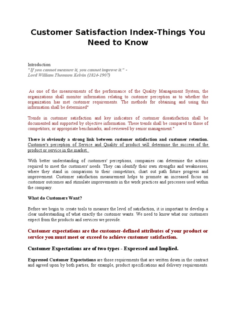 Customer Satisfaction Index-Things You Need To Know | PDF | Survey ...
