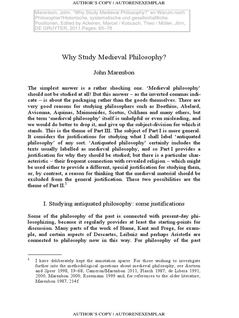 Marenbon - Why - Study - Medieval - Philosophy | PDF | Medieval Philosophy | Reason