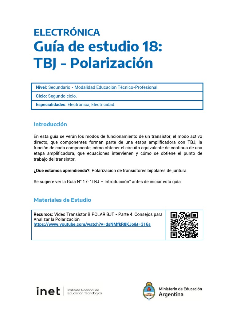 Electronica - Guía18 - TBJ - Polarización | PDF | Transistor de unión bipolar | Transistor