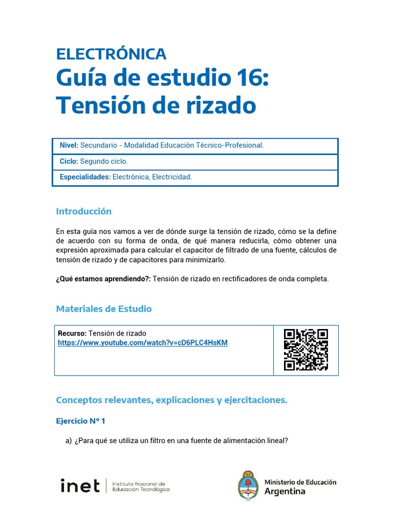 ELECTRONICA - Guía16 - Tensión de Rizado | PDF | Rectificador | voltaje