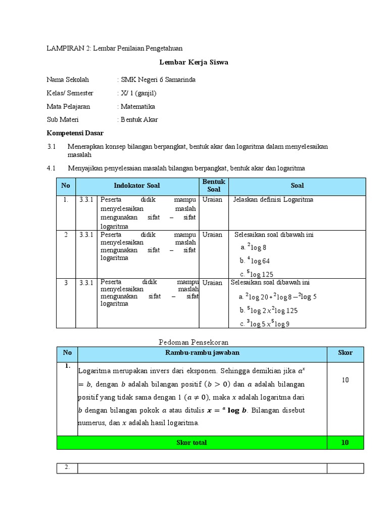 Lampiran Penilaian LOGARITMA | PDF
