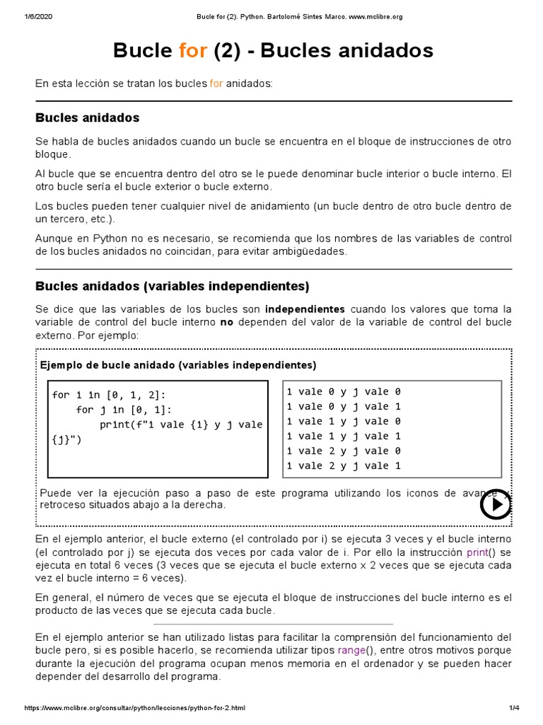 Bucle For Anidado en Python | PDF | Python (lenguaje de programación ...