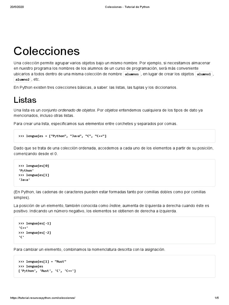 Colecciones - Tutorial de Python | PDF | Python (lenguaje de ...