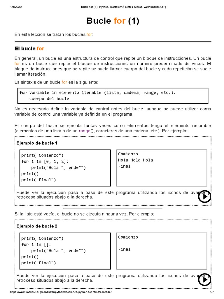 Bucle For en Python | PDF | Python (lenguaje de programación ...