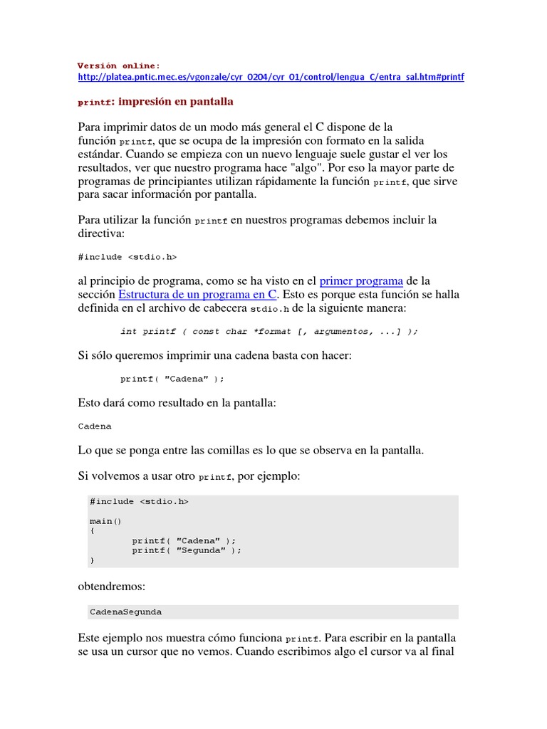 Uso de printf en C: Guía Práctica | PDF | Cadena (informática ...