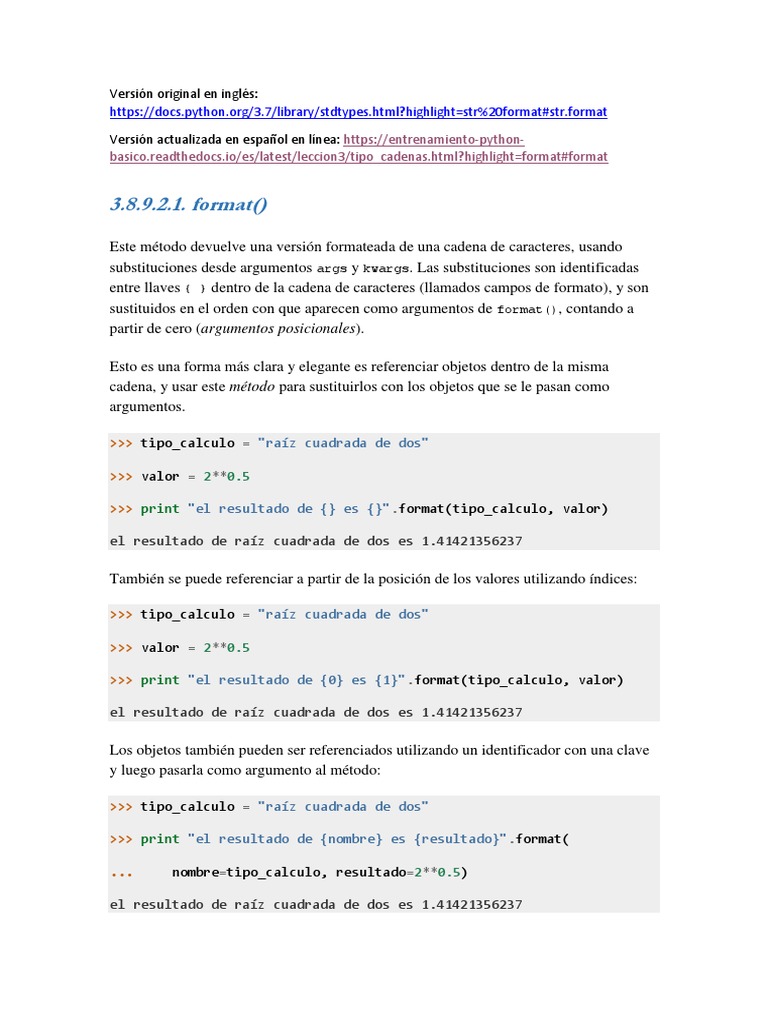 Format En Python 3 Pdf Python Lenguaje De Programación Raíz Cuadrada