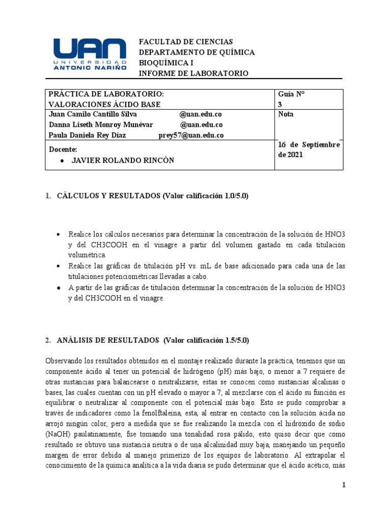 Formato Informe de Laboratorio | PDF | Química | Valoración