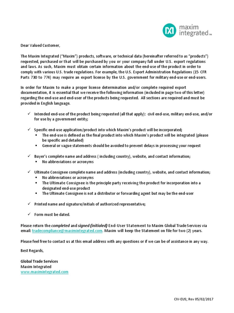 Civil End User Statement | PDF | Government