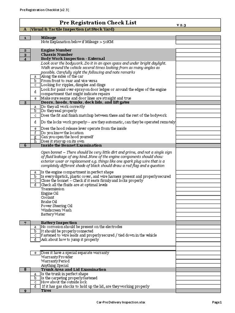 Car-Pre Delivery Inspection v2 - 3 | PDF | Vehicle Parts | Car