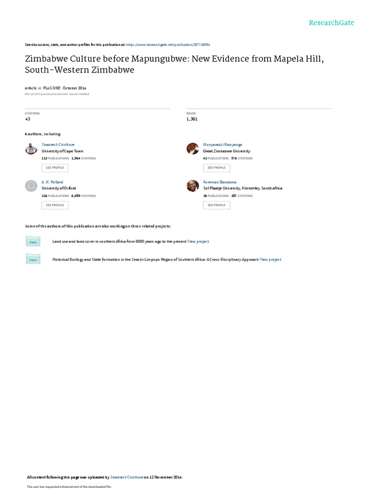 Chirikure Et Al 2014 Zimbabwe Culture Before Mapungubwe. New Evidence ...