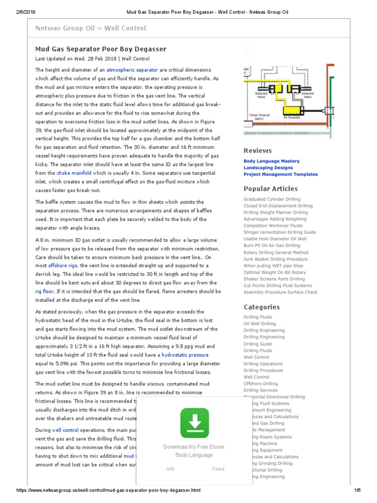 Poor Boy Degasser Specifications | PDF | Oil Well | Drilling Rig