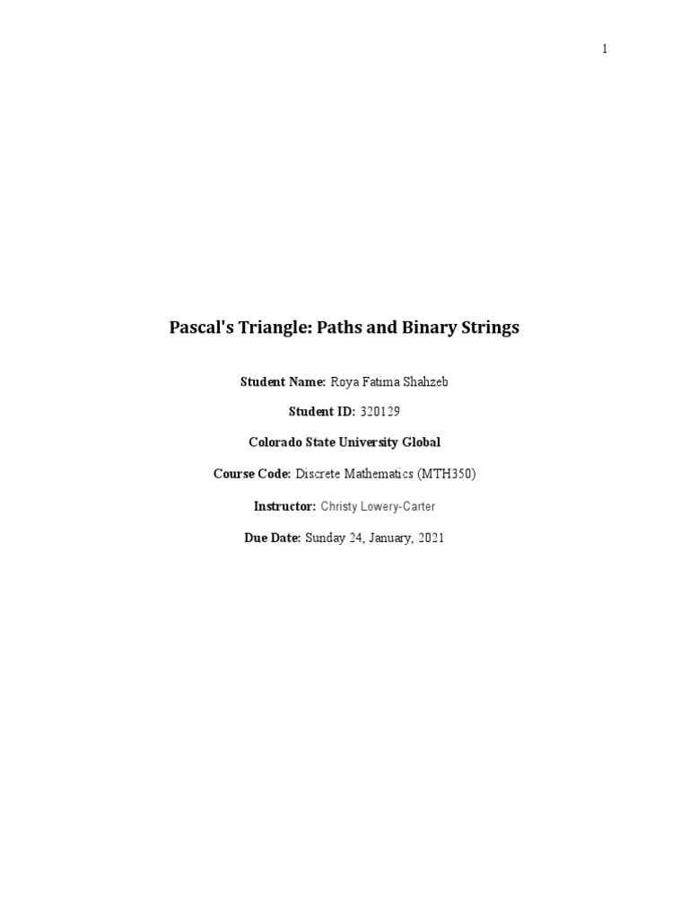 Pascal's Triangle: Paths and Binary Strings | PDF | Arithmetic | Discrete Mathematics