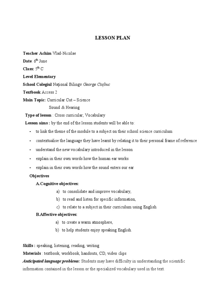 Lesson Plan: Anticipated Language Problems | PDF | Curriculum | Teachers