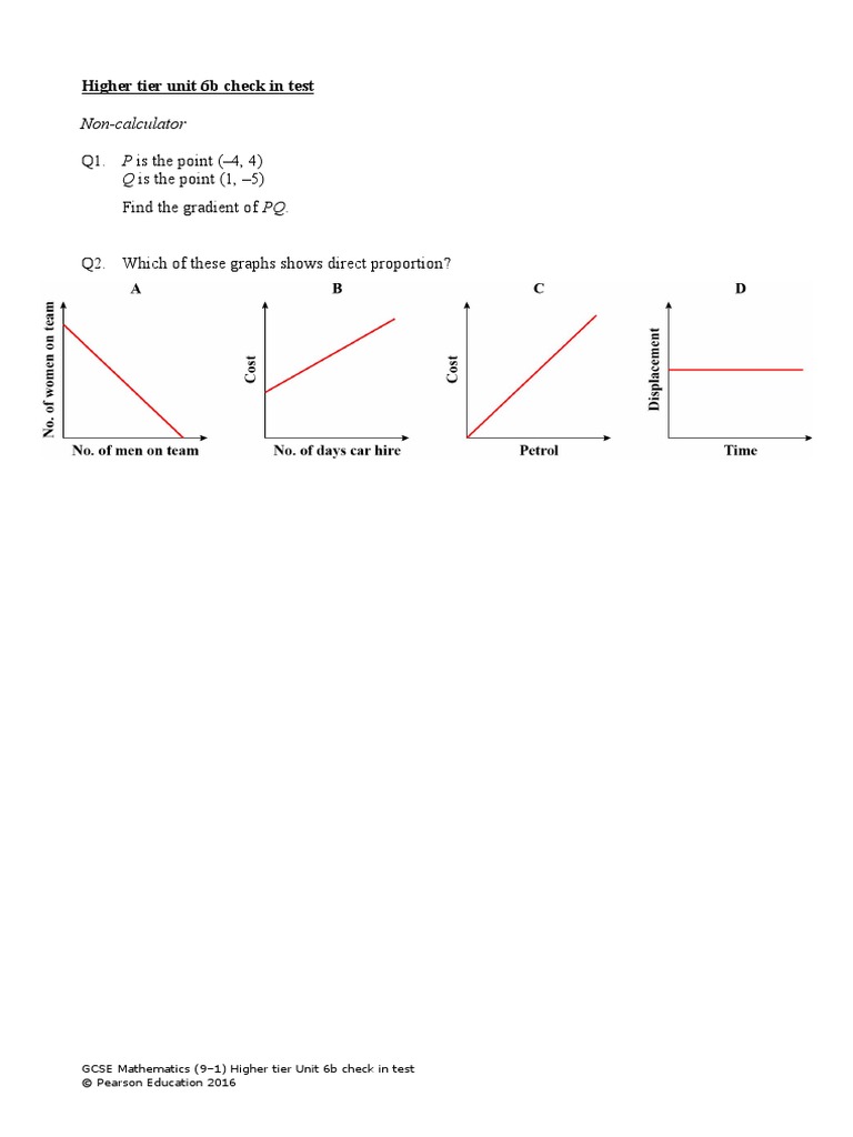 Higher Unit 06b Check in Test Linear Graphs Coordinate Geometry ...