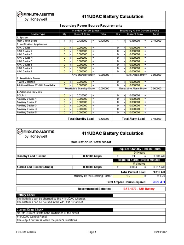 411UDAC Battery Calculation: Secondary Power Source Requirements | PDF ...