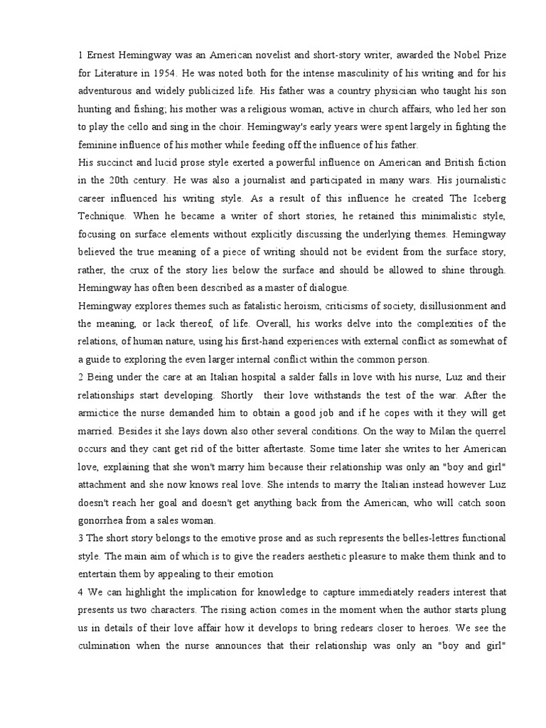 A Very Short Story | PDF | Ernest Hemingway | Narration