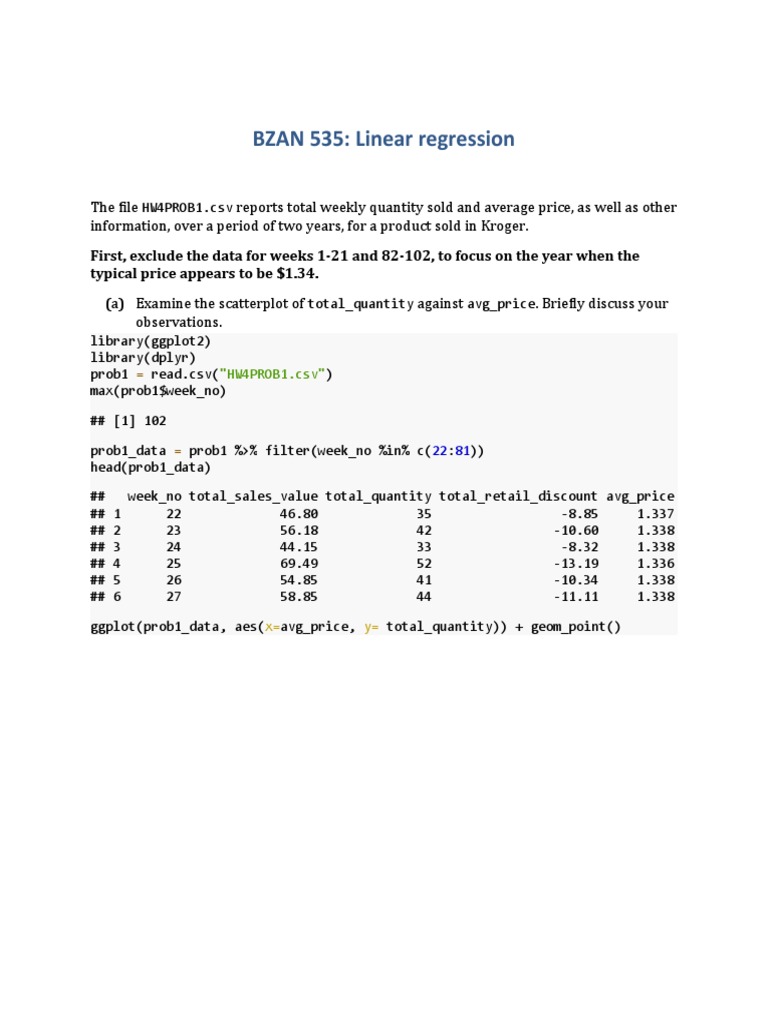 BZAN 535: Linear Regression | PDF | Coefficient Of Determination | Errors And Residuals
