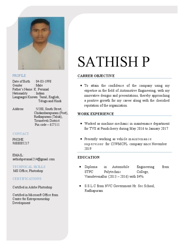 Sathish P Resume | PDF | Career & Growth