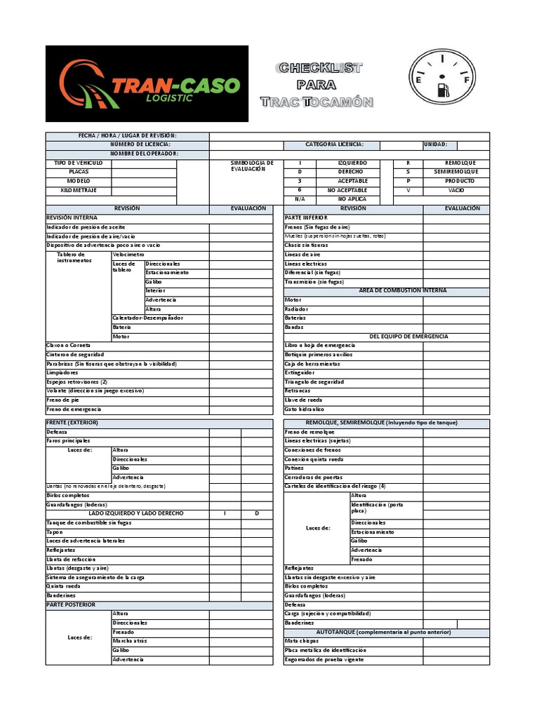 Checklist para Tractocamion | PDF | Remolque (Vehículo) | Tecnología de ...