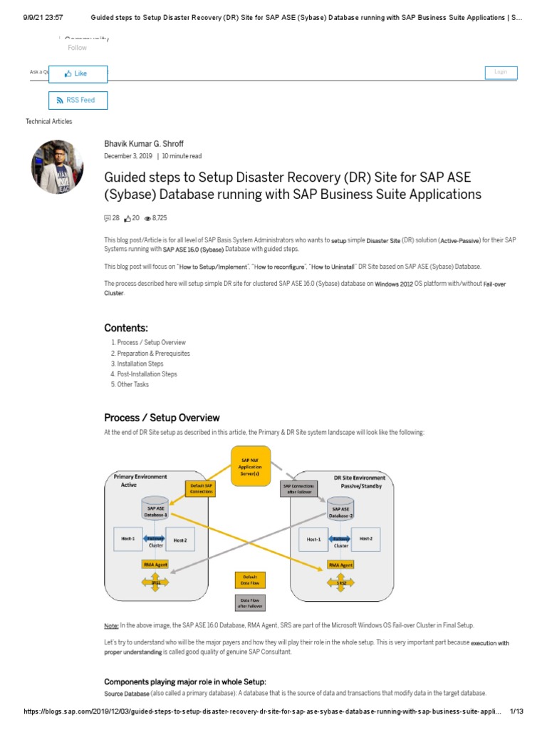 Guided Steps To Setup Disaster Recovery (DR) Site For SAP ASE (Sybase) Database Running With SAP ...