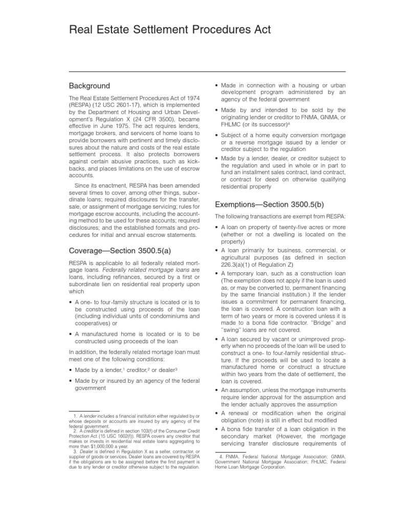 RESPA Complete Statute | PDF | Mortgage Law | Loans
