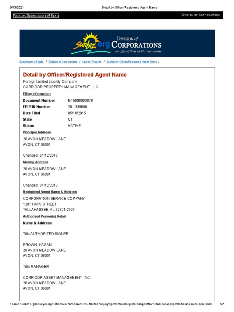 Corridor Property Management LLC - Sunbiz 2021 | PDF | Limited ...
