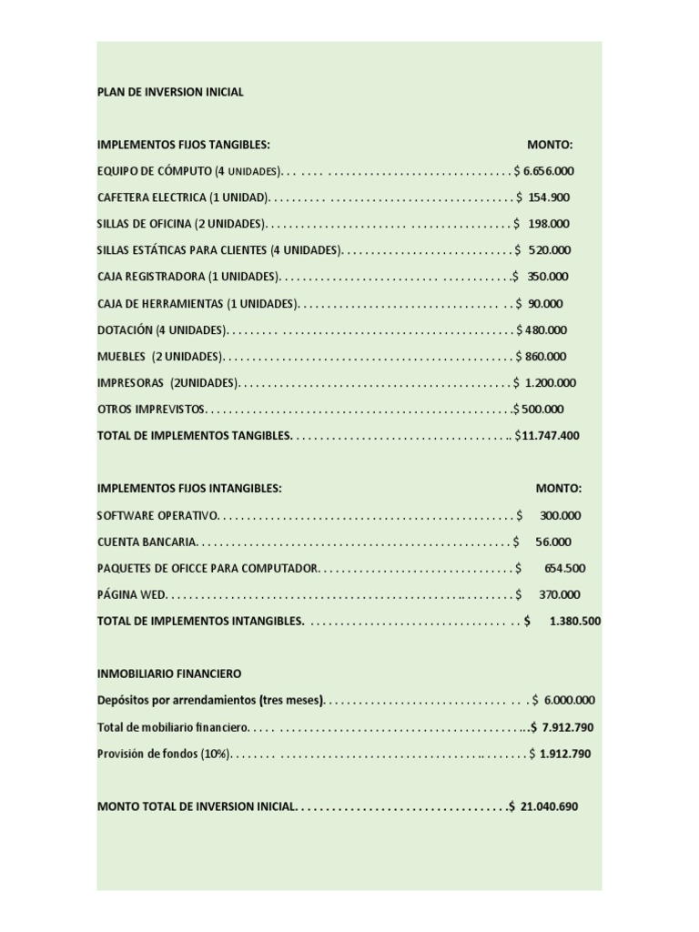 Plan de Inversion Inicial | PDF