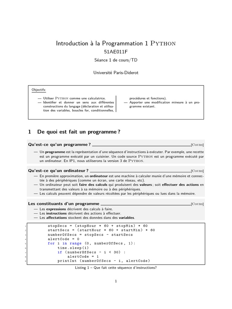 IP1 Python Cours TD 1 4 | PDF | Structure de contrôle | Programmation