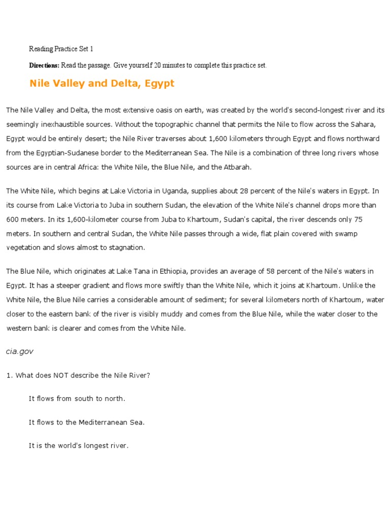 1613024686TOEFL Reading Practice Set 1 | PDF | Nile | River