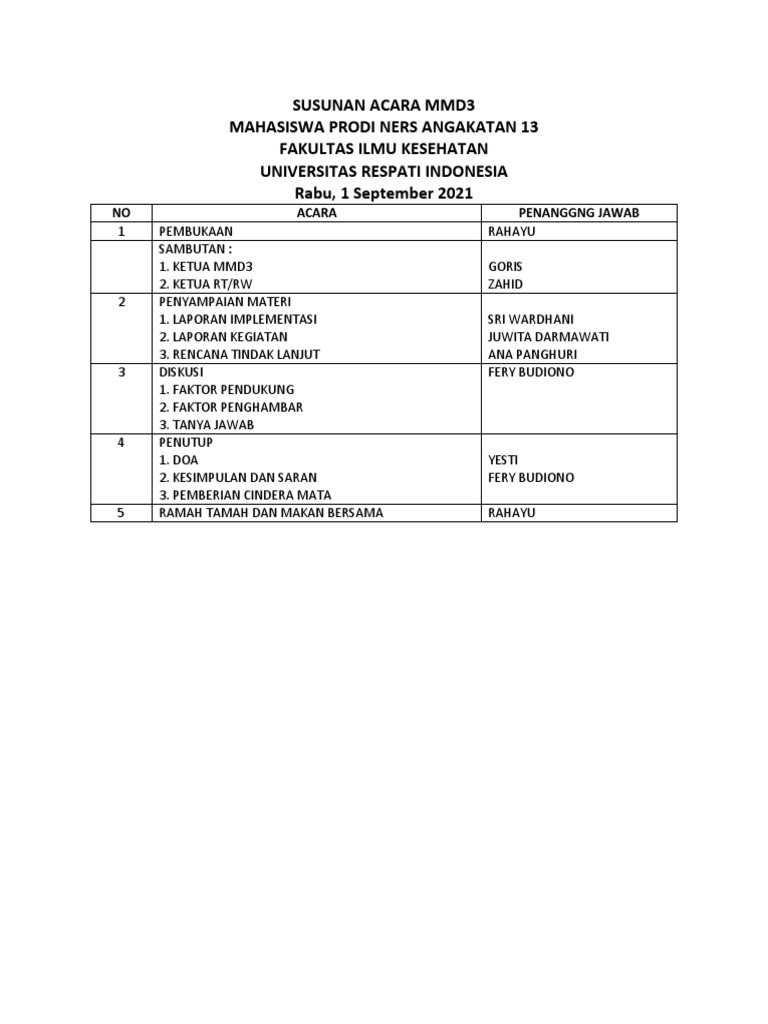 Susunan Acara Mmd3 | PDF