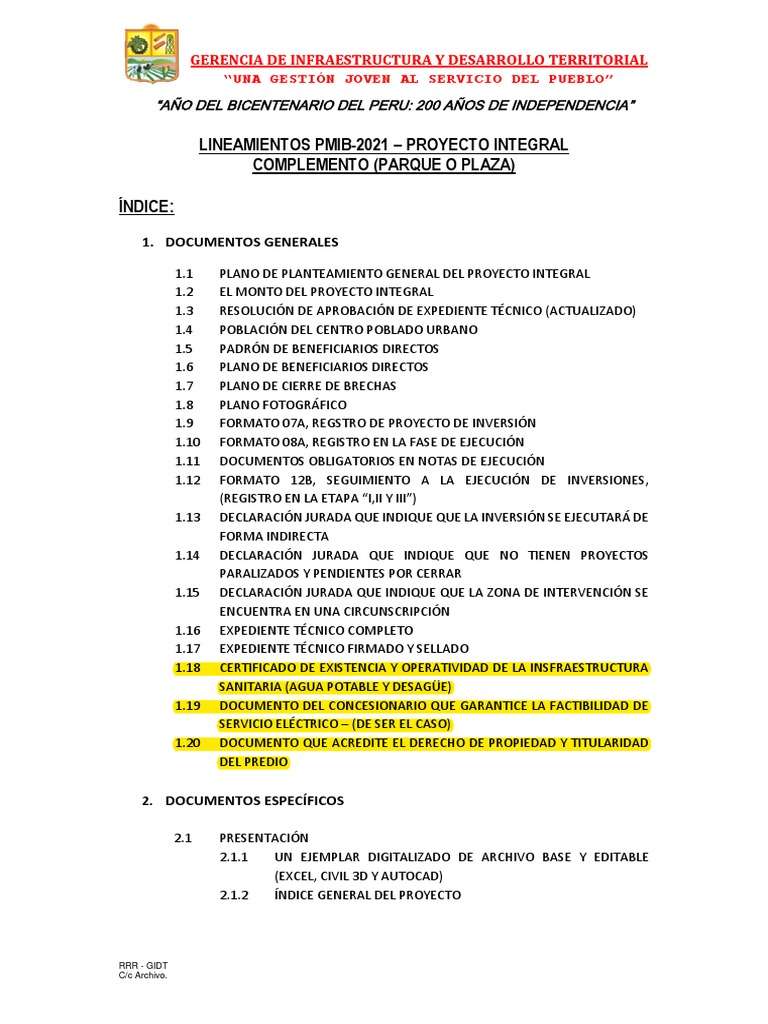 Lineamientos PMIB-2021 - PARQUE O PLAZAS | PDF