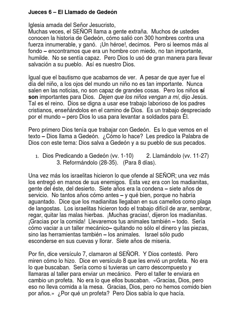 Jueces 6 - 1-24 - El Llamado de Gedeón | PDF | Pecado | Cristo (título)