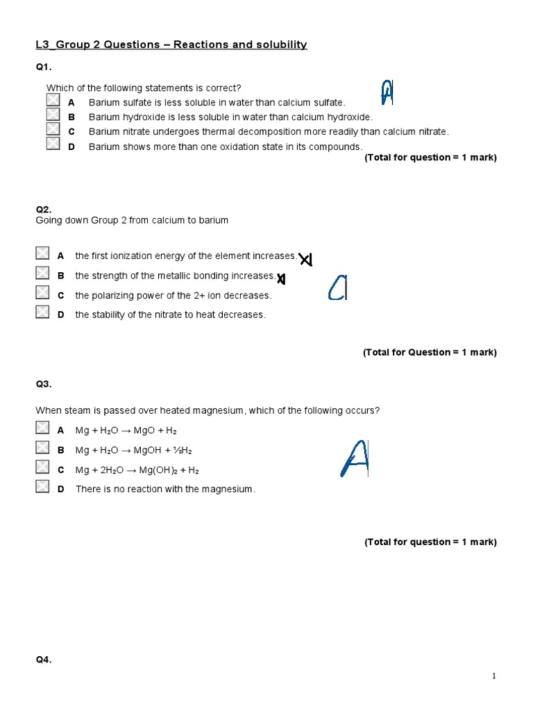 G2 Reactions and Solubility Exam Q | PDF | Chemical Reactions | Hydroxide