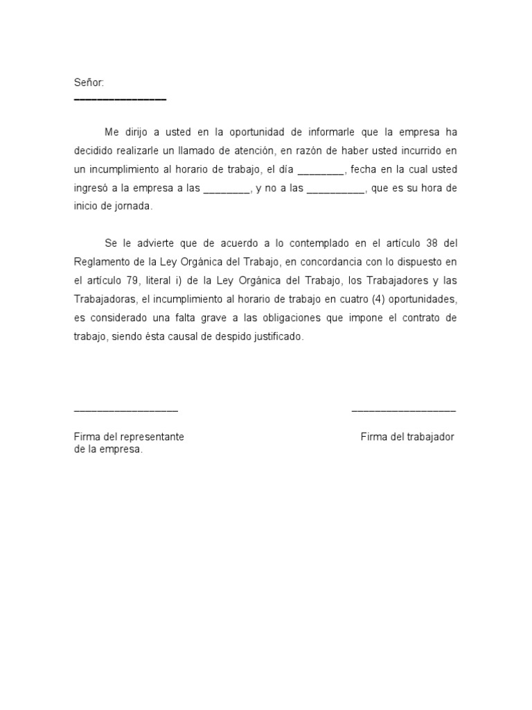 Llamado de atención por llegada tarde al trabajo | PDF