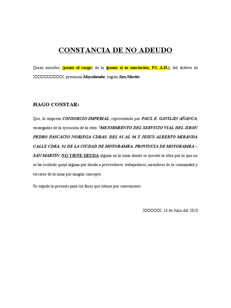 Constancia de No Adeudo | PDF