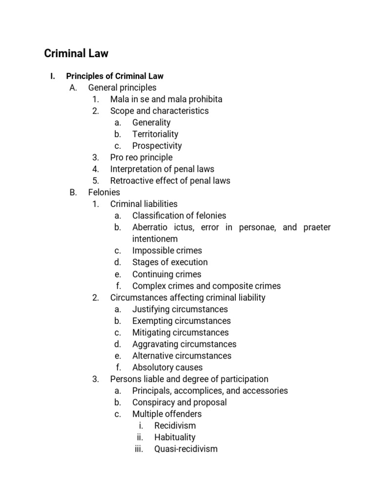 I. Principles of Criminal Law | PDF | Crimes | Crime & Violence