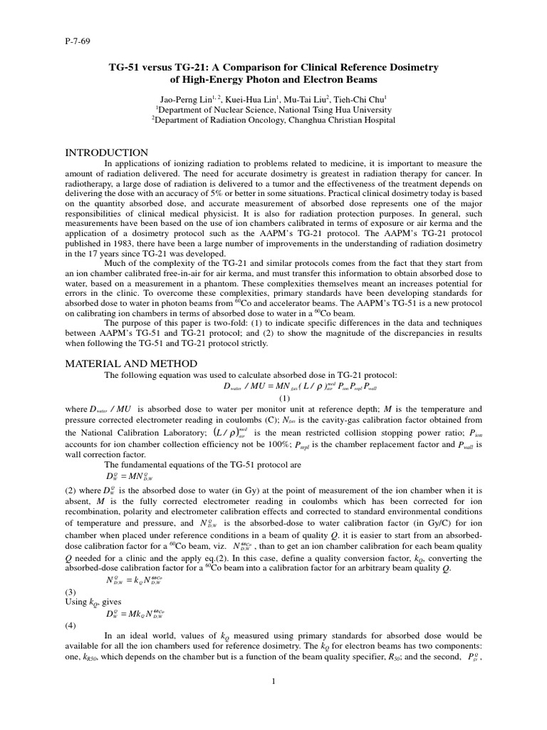 TG21 Vs TG51 | PDF | Radiation Therapy | Dosimetry