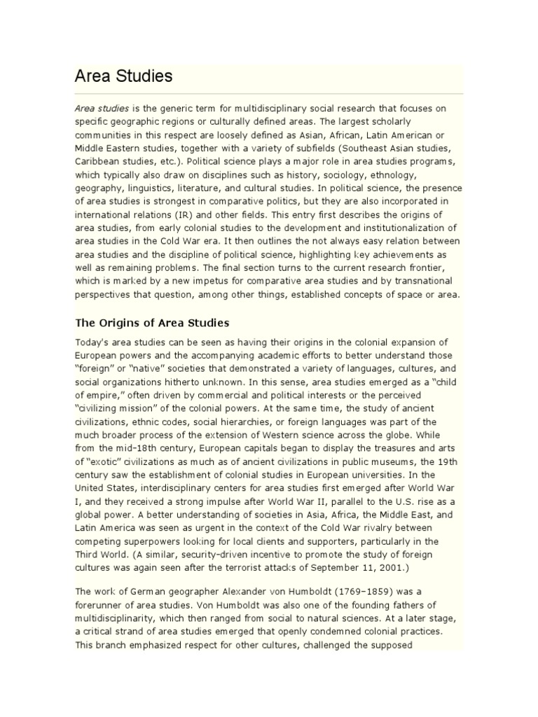 Area Studies: Area Studies Is The Generic Term For Multidisciplinary ...