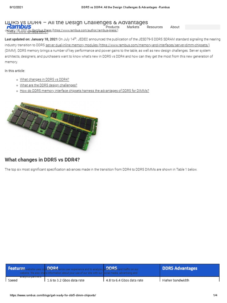 Ddr5 Vs Ddr4 All The Design Challenges And Advantages Rambus Pdf Dynamic Random Access