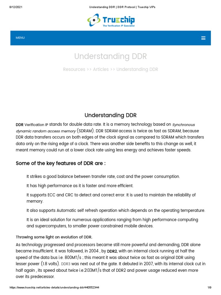 Understanding Ddr Ddr Protocol Truechip Vips Pdf Dynamic Random Access Memory Laptop