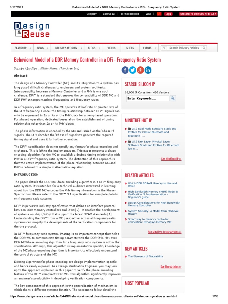 Behavioral Model of A DDR Memory Controller in A DFi - Frequency Ratio ...