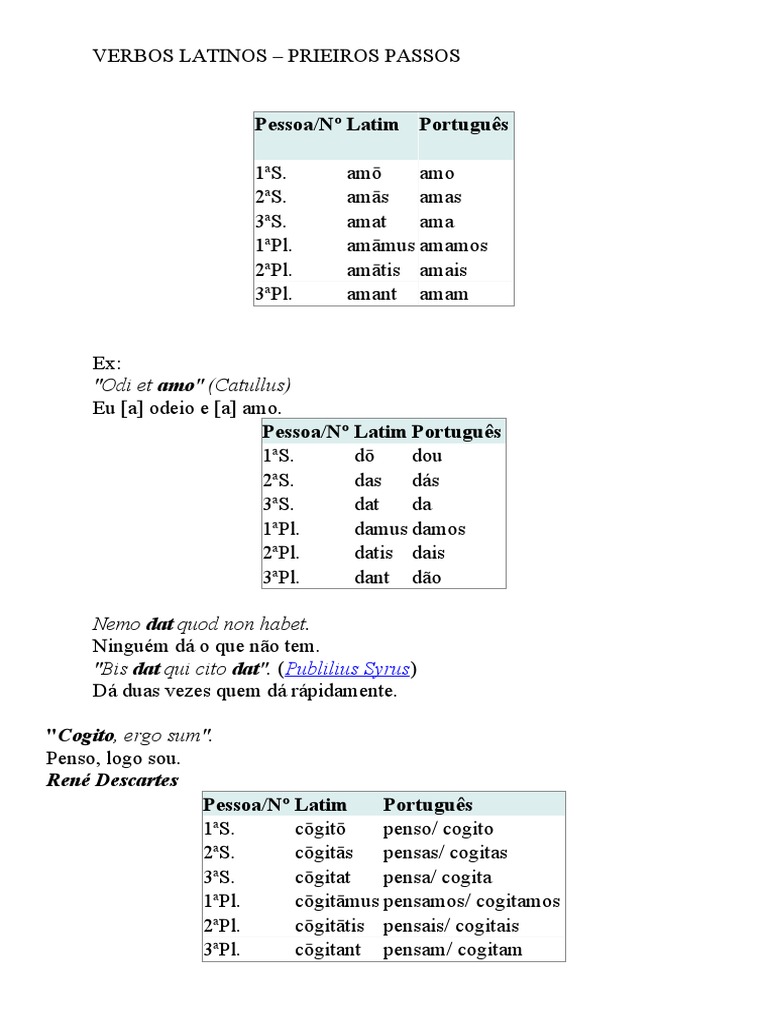 Verbos Latinos Primeiros Passos | PDF | Latim | Cognição
