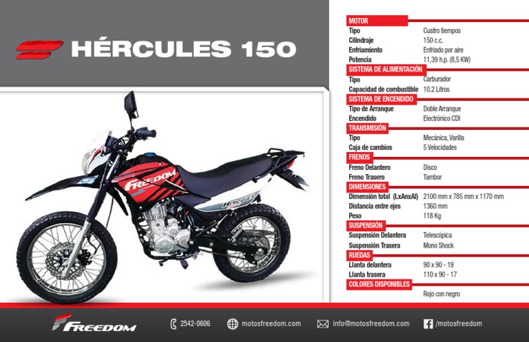 Especificaciones de la Moto Hércules 150 | PDF