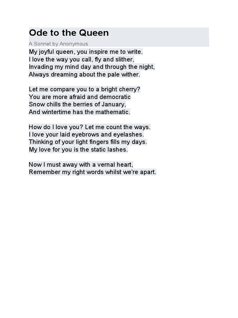 Ode To The Queen - Poem | PDF